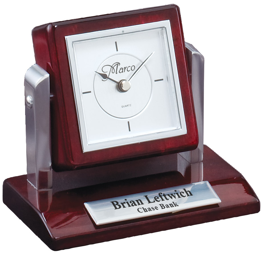 Rotating Piano Finish Rosewood Desk Clock - Executive Gift Shoppe