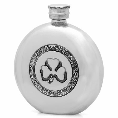 Shamrock Round Pewter Flask - Executive Gift Shoppe
