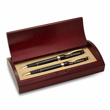 Soccer Themed Laser Engraed Pen & Pencil Set with Wood Box