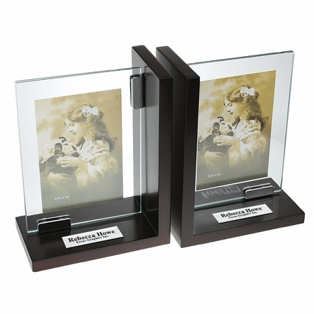 Solid Wood & Glass Picture Frame Bookends - Executive Gift Shoppe