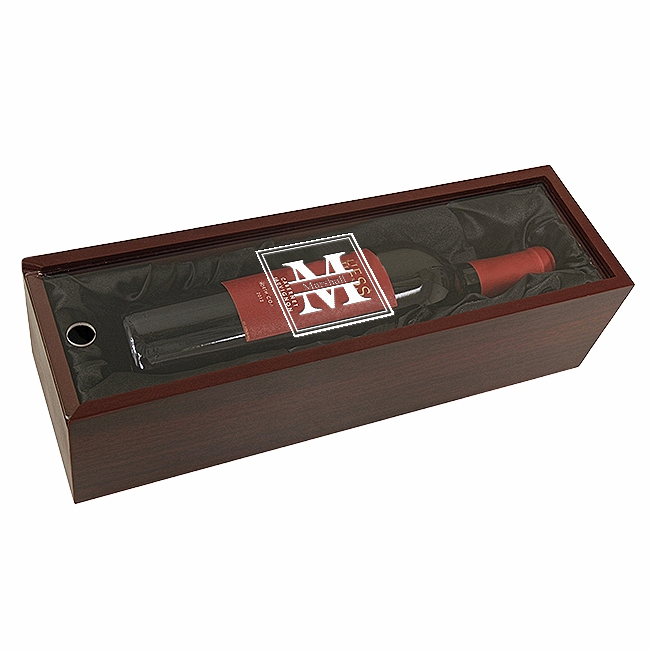 Split Monogram Single Bottle Wine Presentation Box with See-Through Lid ...