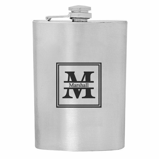 Split Monogram Stainless Steel Flask - Free Engraving - Executive Gift ...