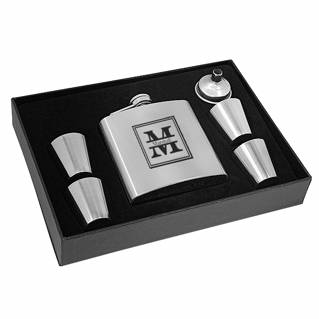 Split Monogram Steel Flask & Shot Cups Gift Set - Free Engraving ...