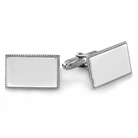 Sterling Silver Rectangular Beaded Engravable Cufflinks - Executive Gift Shoppe
