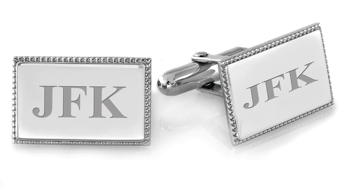 Sterling Silver Rectangular Beaded Engravable Cufflinks - Executive ...