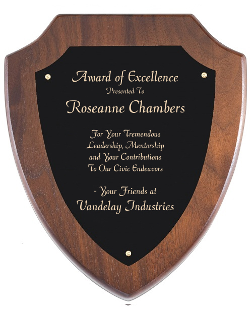 Walnut Shield Plaque With Black Brass Engraving Plate - P45 - Executive ...