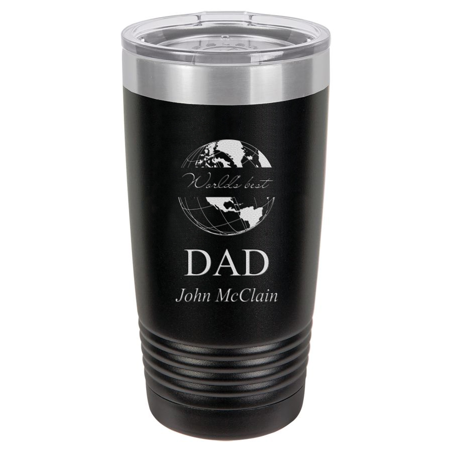 World's Best Dad Personalized 20 Ounce Black Polar Camel Travel Mug