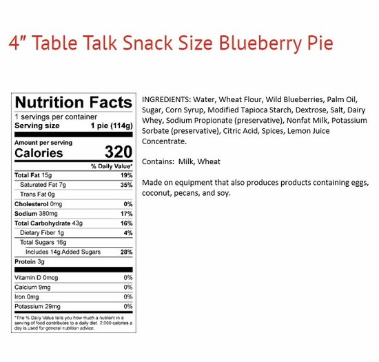 Table Talk Blueberry Pie 4 oz. (24 Pack)