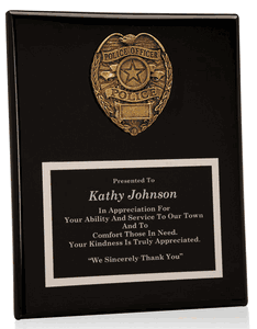 Police Award Plaque With Black Piano Finish
