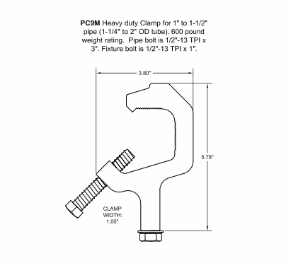 Times Square 1.5 inch Pipe Clamp | C Clamp - BarnDoor Lighting