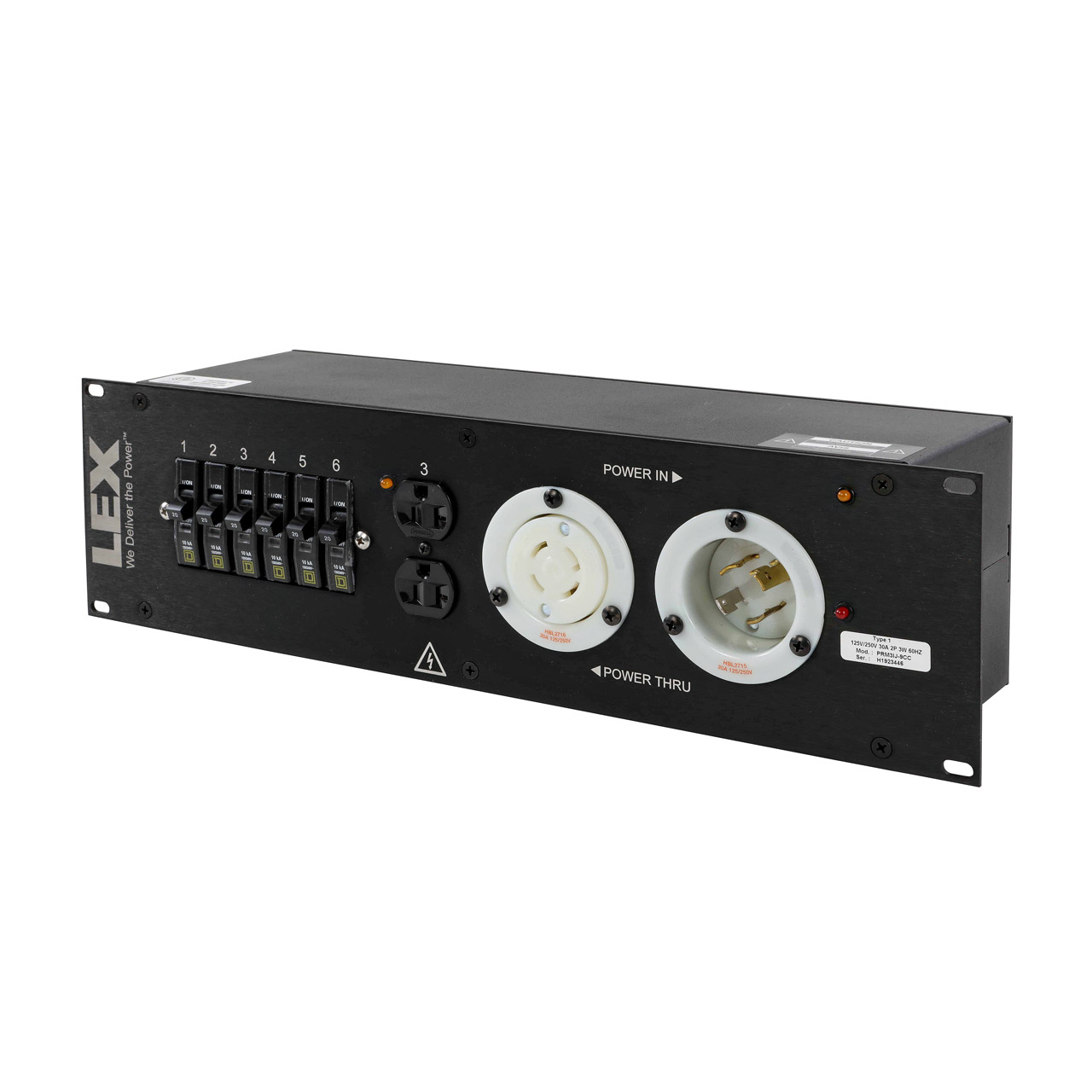 Lex 3RU Rack Mount Distro L14-30 In/Thru to Duplexes PRM3IJ-9CC