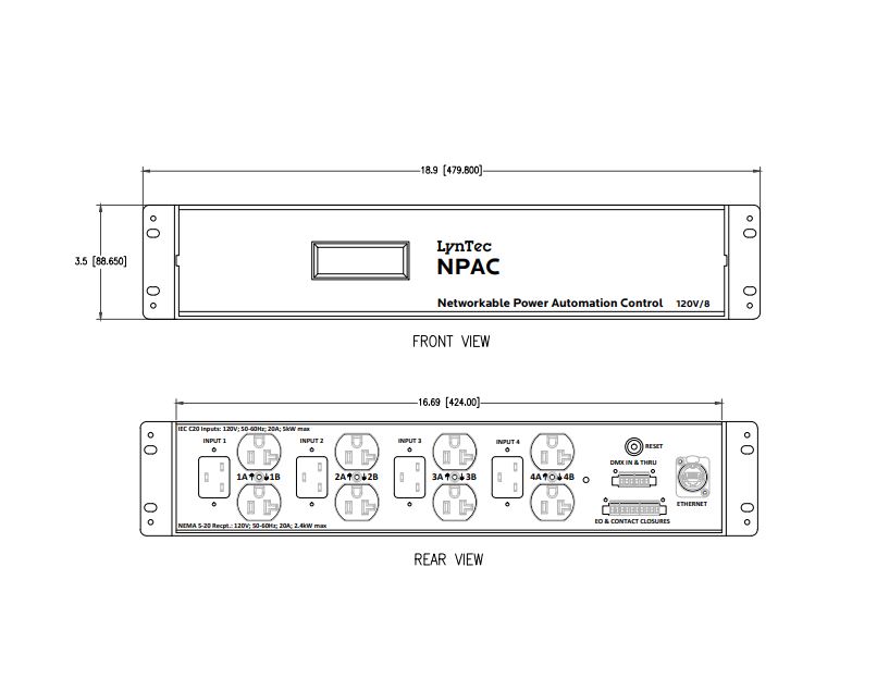LynTec Rack-Mount Panel with (4) 120V 20A Relays NPAC-120-4