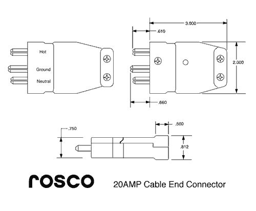 Rosco 20A Male Stage Pin Plug Connector Inline - BarnDoor Lighting