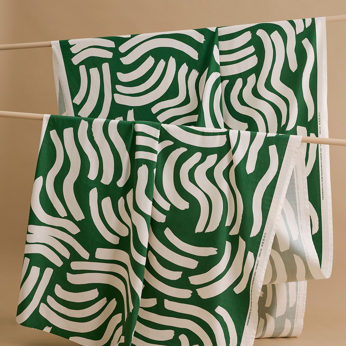 Marimekko Hyraily Green / White Cotton Panama Fabric Repeat - Marimekko ...