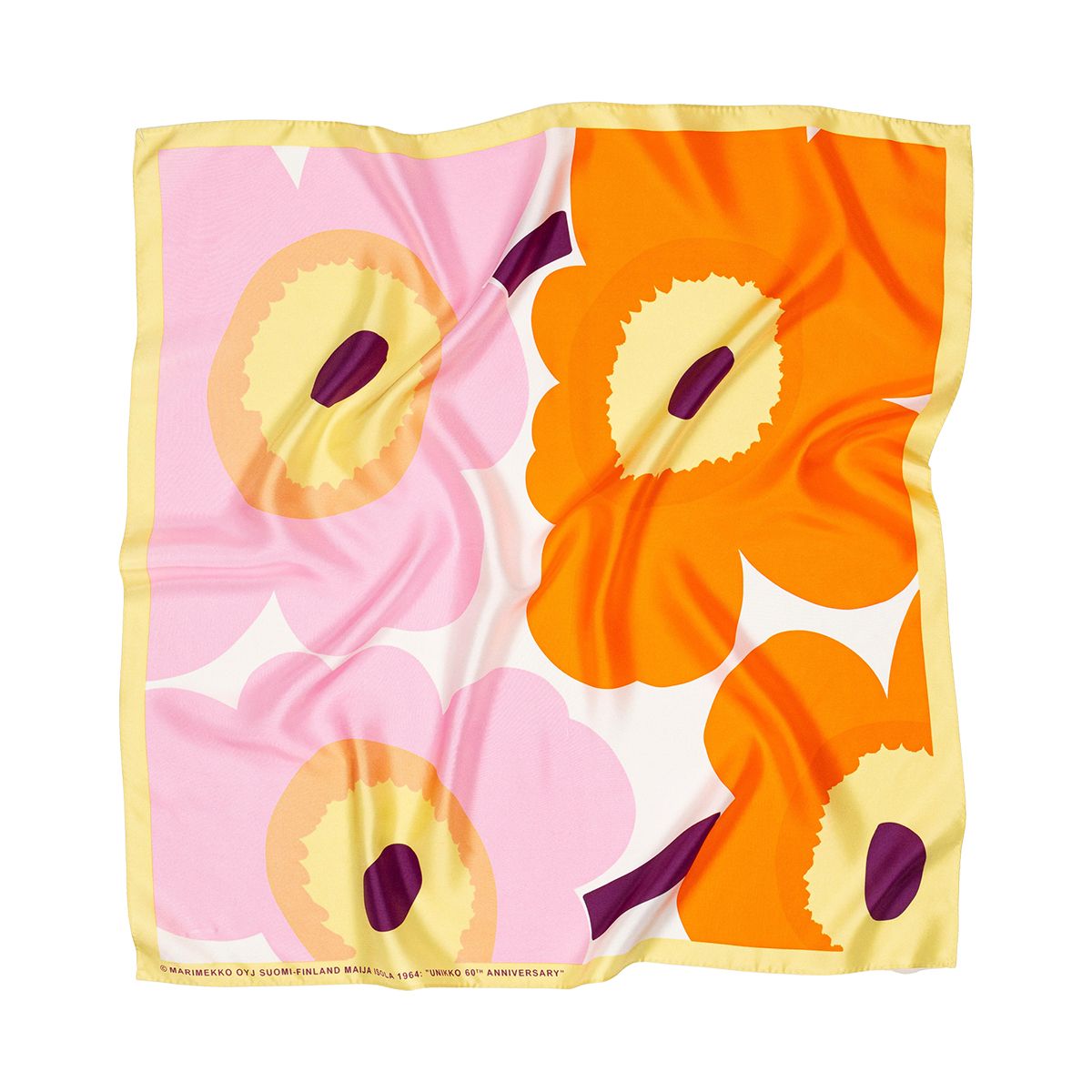 Marimekko Lauhtua Unikko Orange / Pink / Yellow Silk Scarf ...