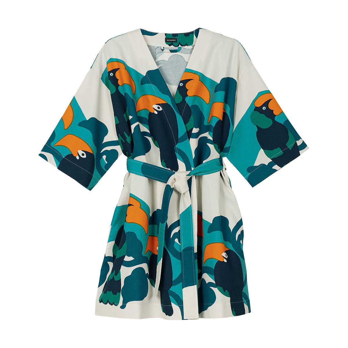 Marimekko Pepe Orange / Turquoise Bathrobe - Finnish Wedding Gifts