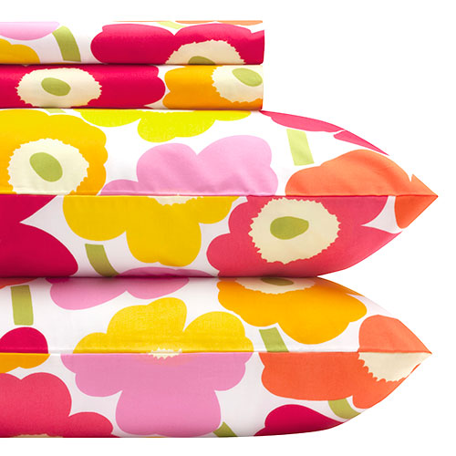 Marimekko Pieni Unikko Pink Percale Sheet Set - Marimekko Pieni Unikko ...