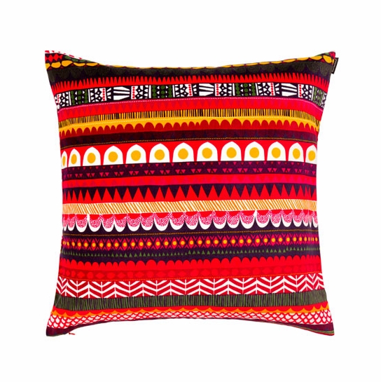 Marimekko Raanu Red/Green Velour Throw Pillow - Throw Pillows