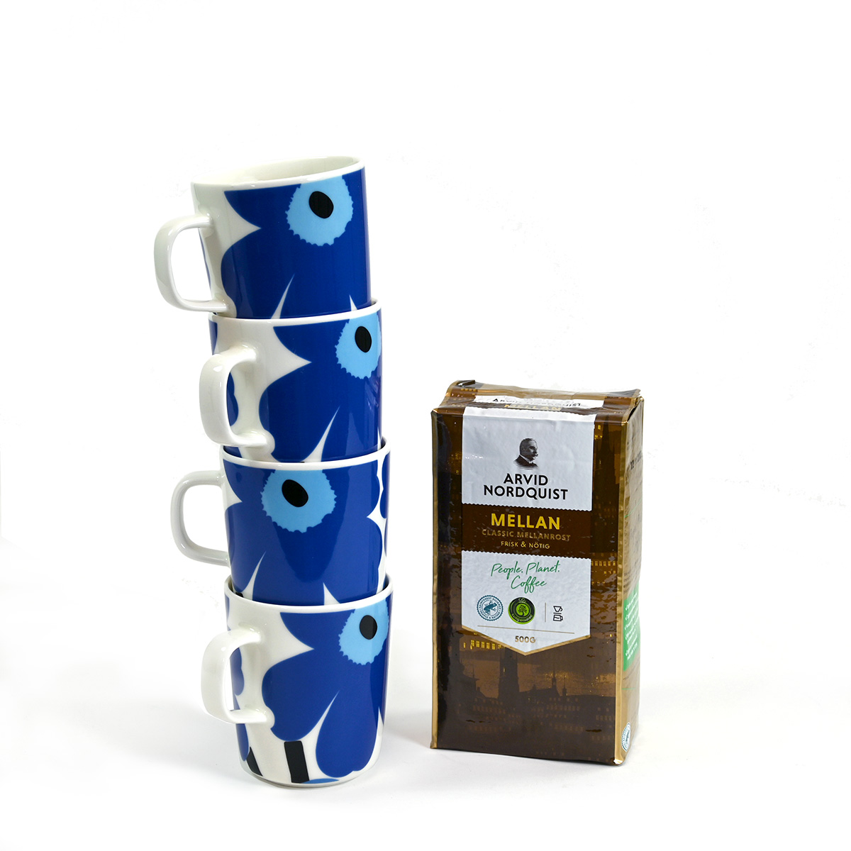 Marimekko Unikko Blue Mugs - Set of 4 - Marimekko Mugs & Cups