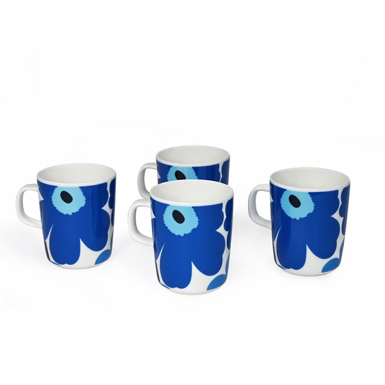 Marimekko Unikko Blue Mugs - Set of 4 - Marimekko Mugs & Cups
