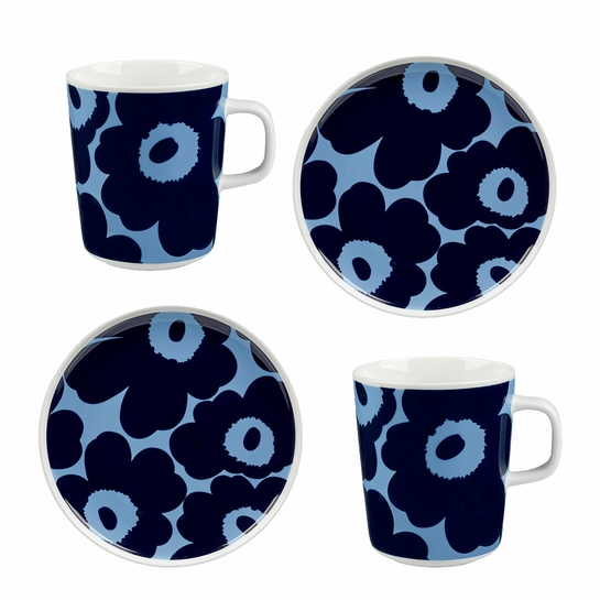 Marimekko Unikko Dark Blue / Light Blue Breakfast Set - Marimekko ...