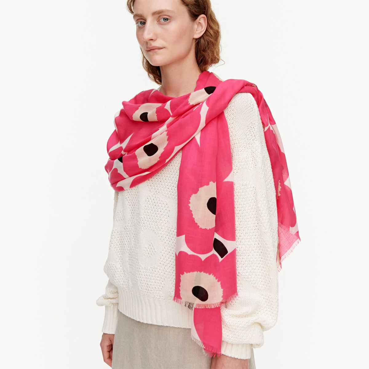 Marimekko Unikko Pink Lyocell Merikaisla Scarf - Marimekko Scarves