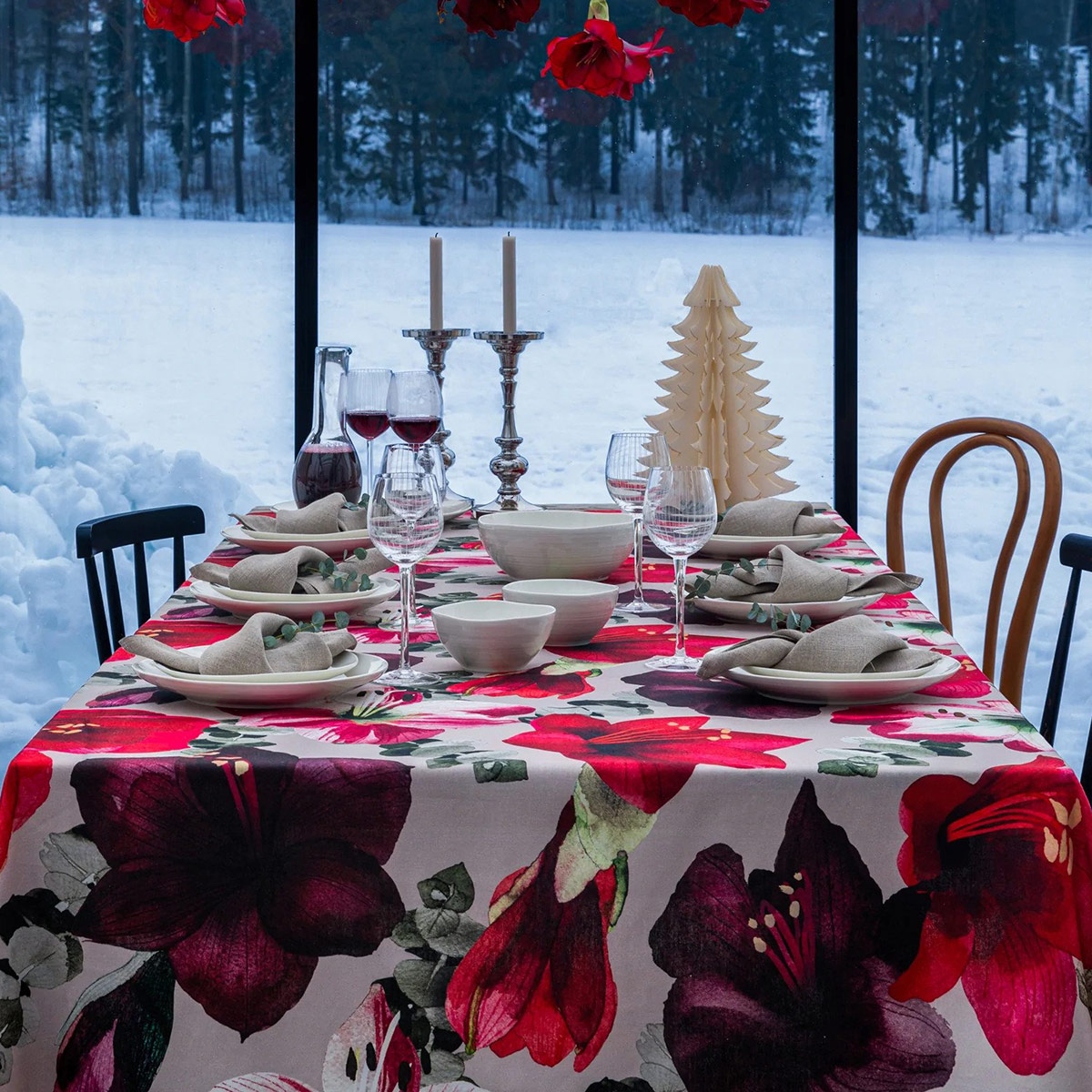 Pentik Amaryllis Red Coated Cotton Fabric - Pentik Holiday Clearance