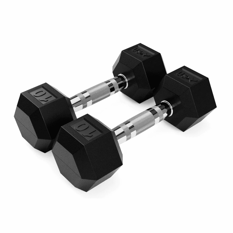Rubber Coated Hex Dumbbell Set 5-75lb W/Rack