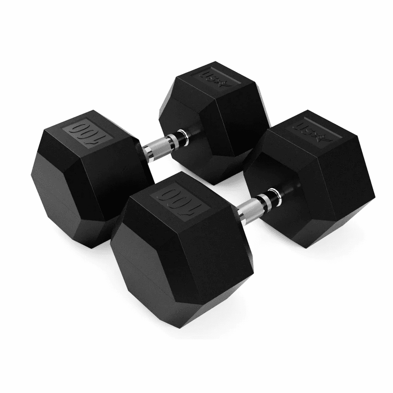 Rubber Coated Hex Dumbbell Set 5-75lb W/Rack