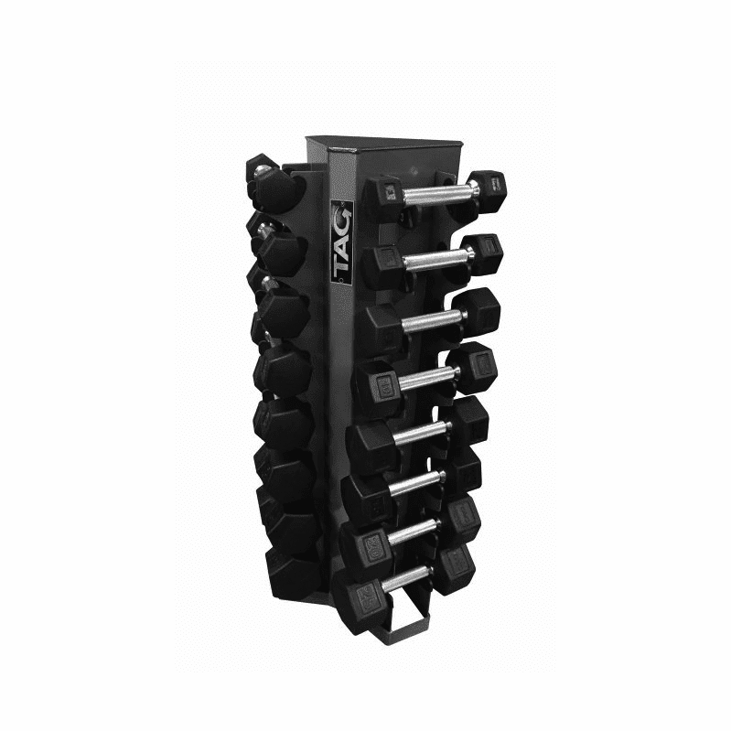 Tag Rubber Coated Hex Dumbbell Package 5-30lb W/Rack