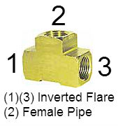 Inverted Flare Tee with Two Tube Ends and a Female Pipe Thread