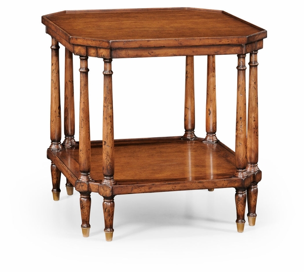 494025-WAL Jonathan Charles Walnut square side table brass capped feet