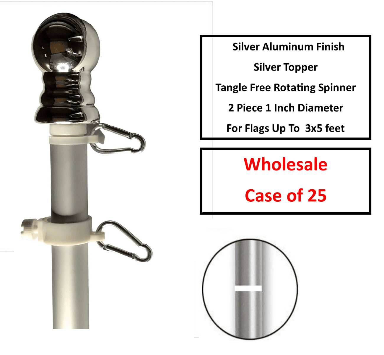 6 Foot Rotating Spinner Flagpoles Wholesale Case of 25