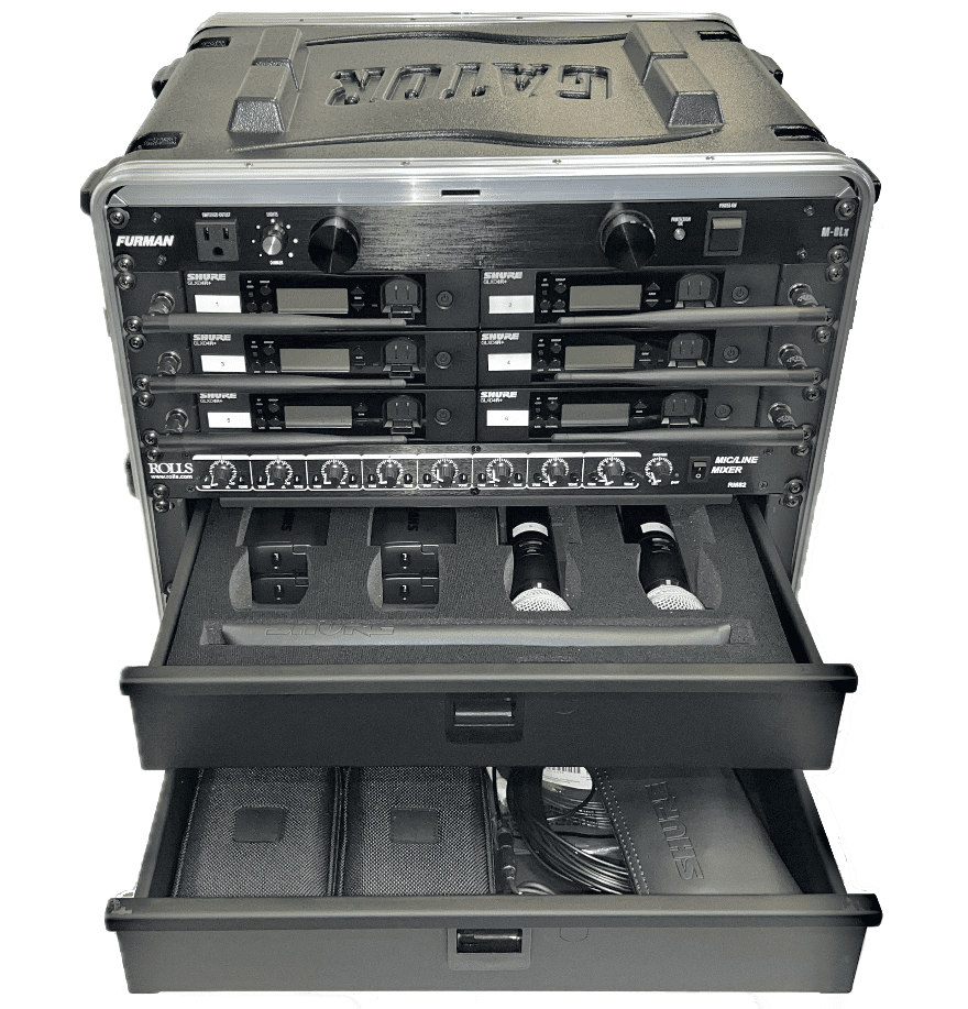 Configurable Audio ProRack - Six Wireless Microphones, Mixer and Power ...