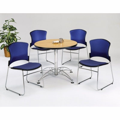 36" Round Conference Table with 4 Fabric Seat Chairs - OFM