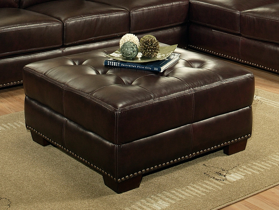 Abbyson Glendale Burgundy Italian Leather Ottoman ABBL208 Abbyson Living