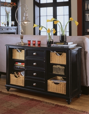 American Drew Camden Black Console Table with Baskets - 919-925 ...