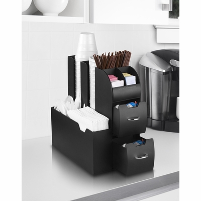 Coffee Condiment Organizer - 9 Compartment, 2 Drawer Coffee Caddy ...