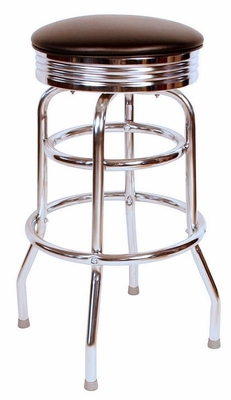 Commercial Grade Black Swivel Stool with Pan Base, Double Rung Chrome ...