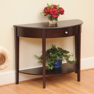 Espresso Large Half Moon / Round Hall Table with Drawer - F68245-02 ...