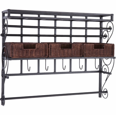 Holly & Martin Olivia Wall Mount Craft Storage Rack with Baskets Black ...