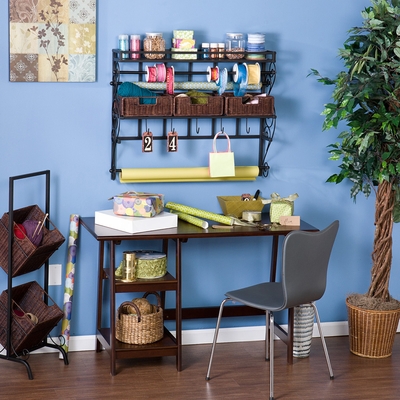 Holly & Martin Olivia Wall Mount Craft Storage Rack with Baskets Black ...