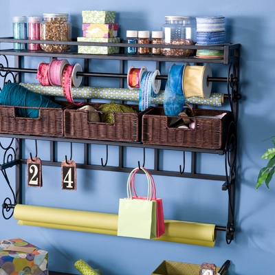 Holly & Martin Olivia Wall Mount Craft Storage Rack with Baskets Black ...