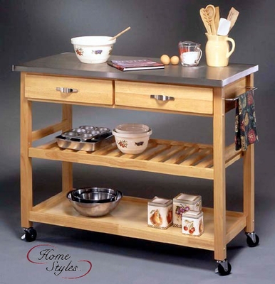 Kitchen Work Table in Natural - Stainless Steel Top - 5217-95 - Homestyles