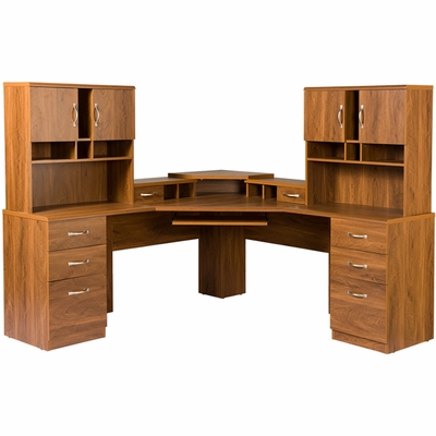 Office Adaptations L Workcenter with Monitor Platform & 2 Hutches ...