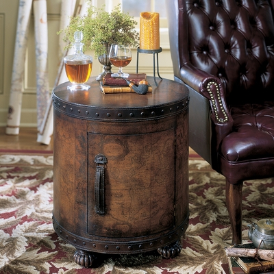 Old World Map Wooden Drum Table - 583070 - Butler Specialty Furniture