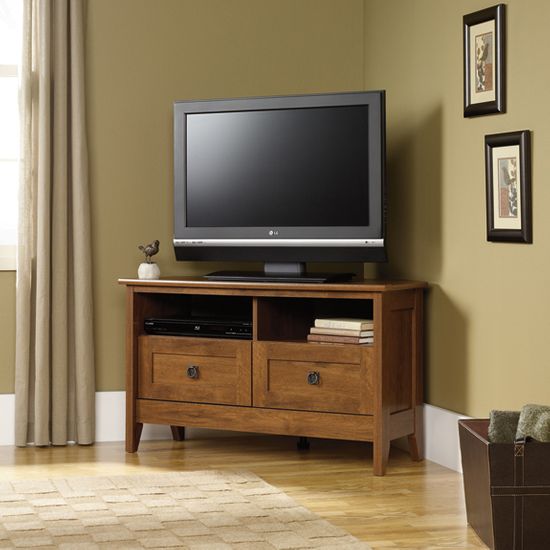 Sauder August Hill Corner Entertainment Stand Oiled Oak 410627 Sauder Furniture