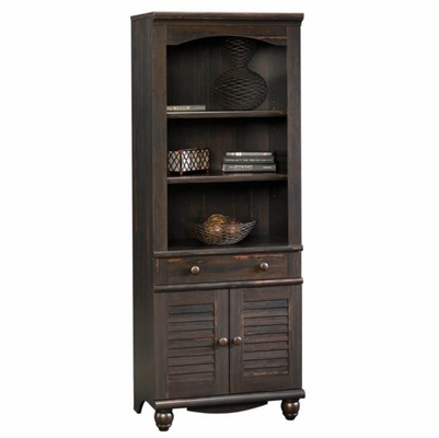 Sauder Harbor View Antiqued Paint Library Bookcase with Doors - 401632 ...