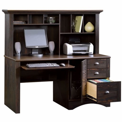 Sauder Harbor View Computer Desk with Hutch Antiqued Paint - 401634 ...
