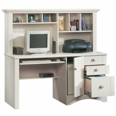 Sauder Harbor View Computer Desk with Hutch Antiqued White - 158034 ...